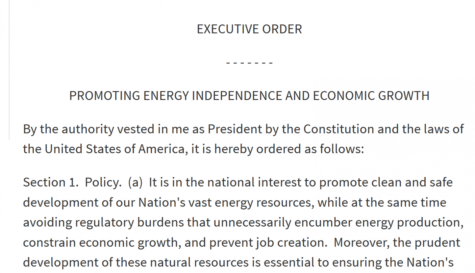 Text: President Trump's Executive Order on Energy and Climate Change ...
